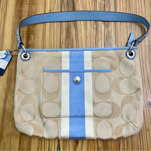 Coach | Bags | Coach Signature Hamptons Weekend Khaki Blue Signature ...